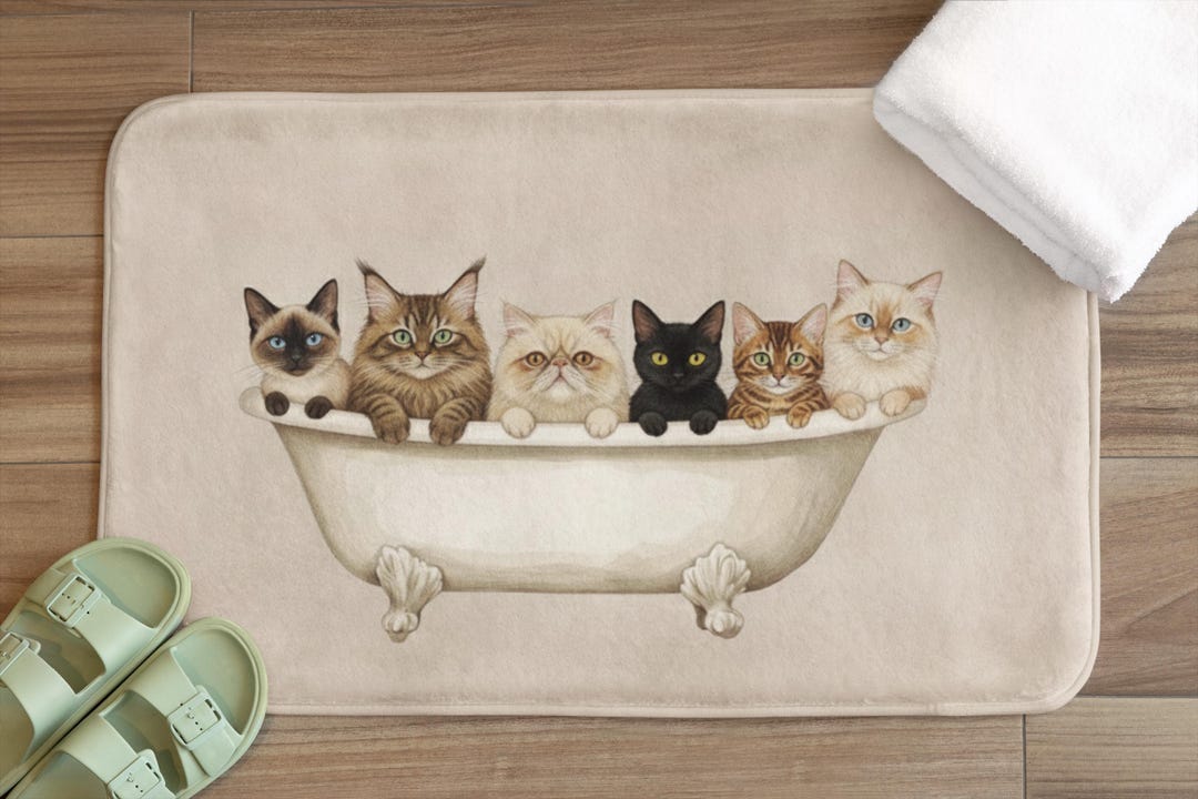Cat Bath Mat, Funny Cat Bathroom Rug, Cute Pet Decor for Cat Lovers ...
