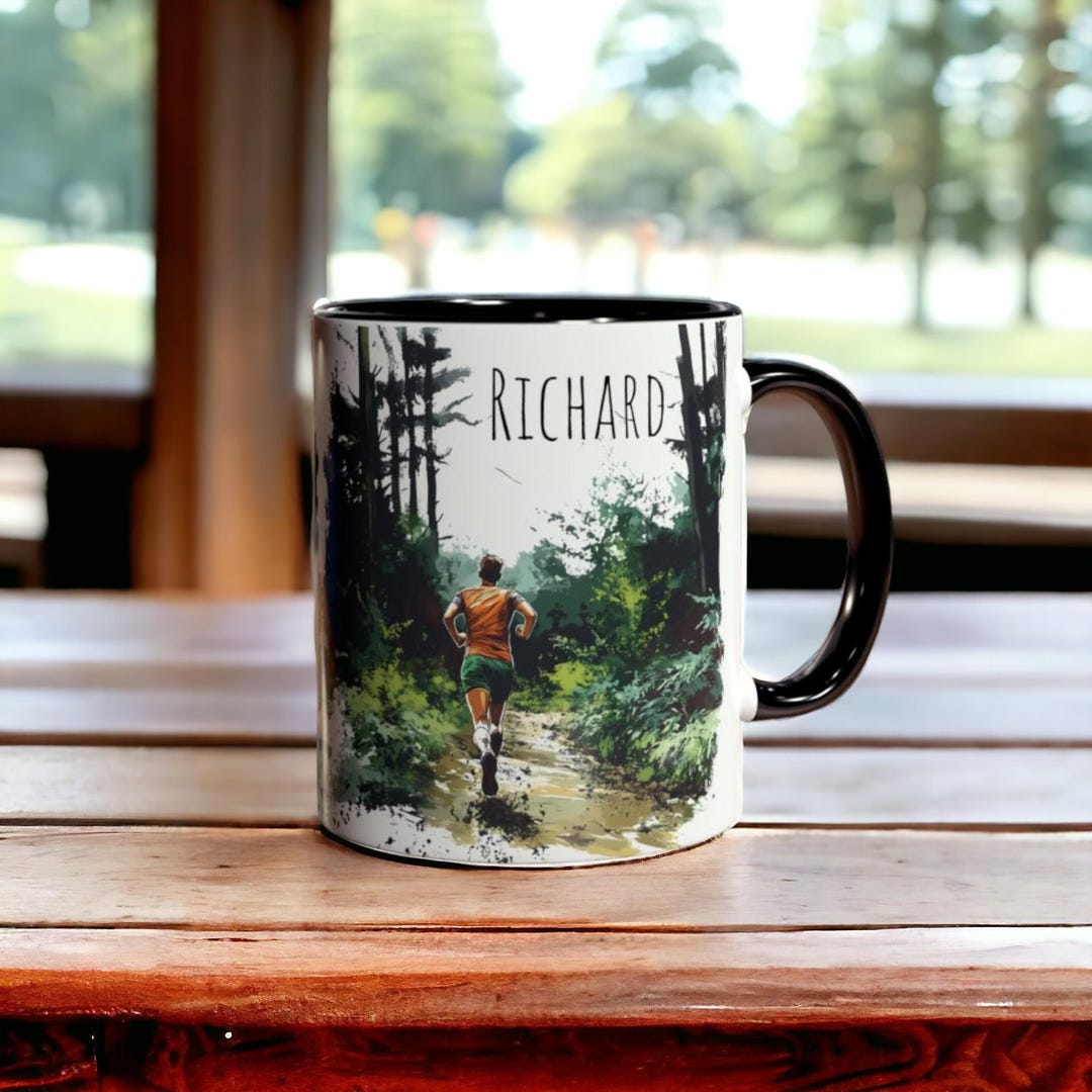Trail Runner Mug, Custom Name Runner Coffee Mug 11oz, Forest Running ...