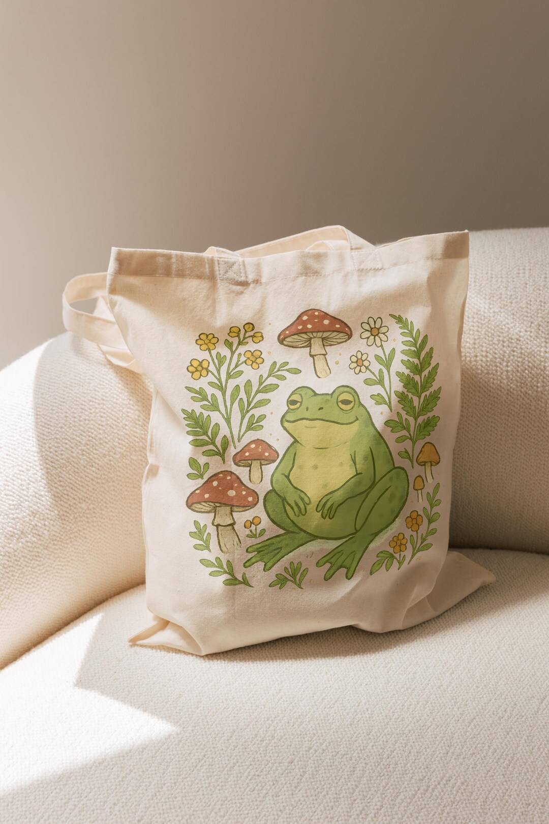Cottagecore Frog Tote Bag, Mushroom Frog Bag, Cute Frog Tote, Aesthetic ...