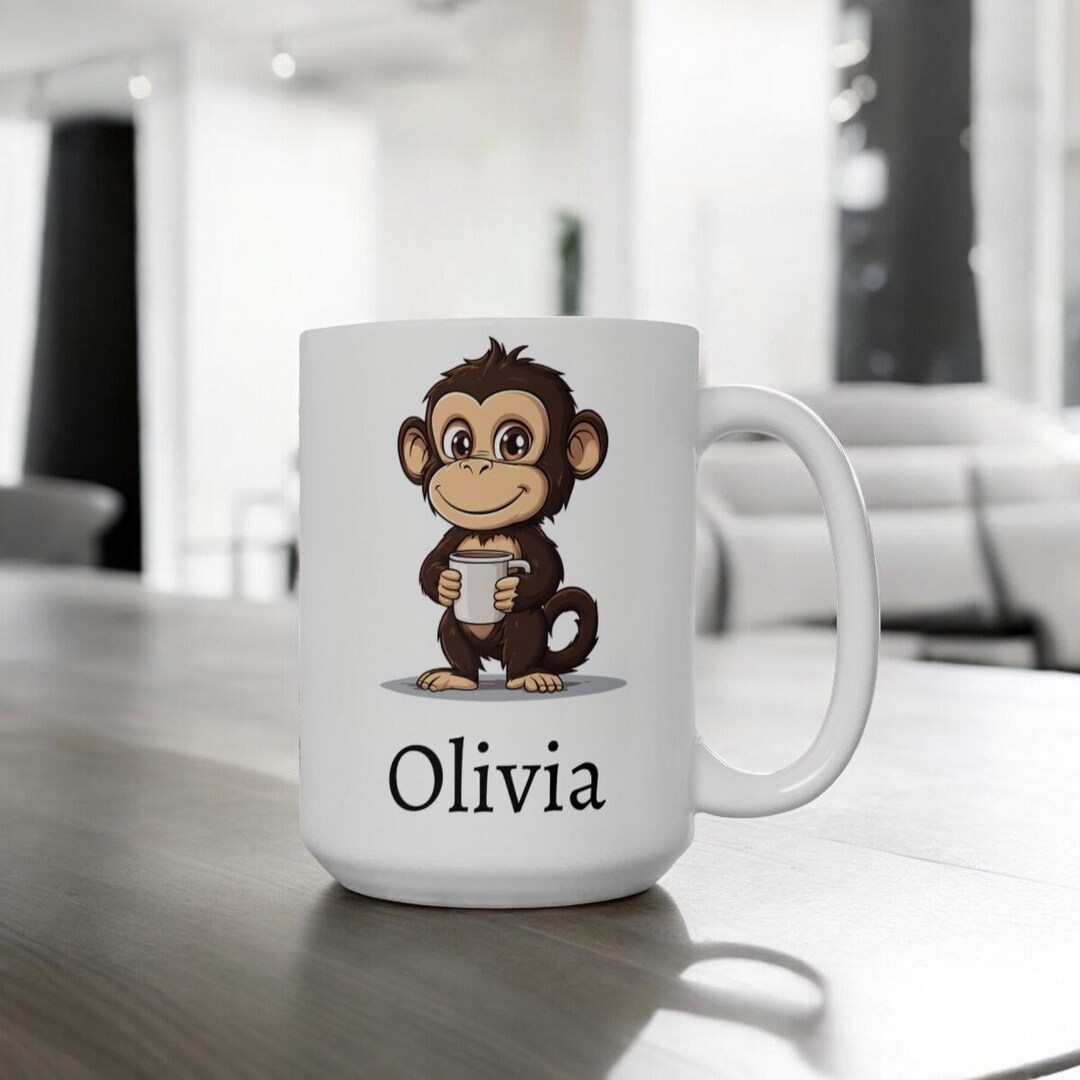 Personalized Monkey Mug, Ceramic Monkey Coffee Mug 11oz 15oz, Custom ...