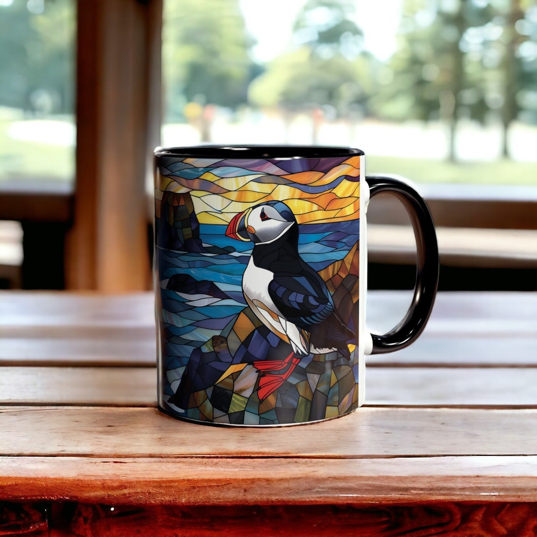 Ocean Puffin Ceramic Mug, Atlantic Puffing Mug, 11oz Stained Glass ...