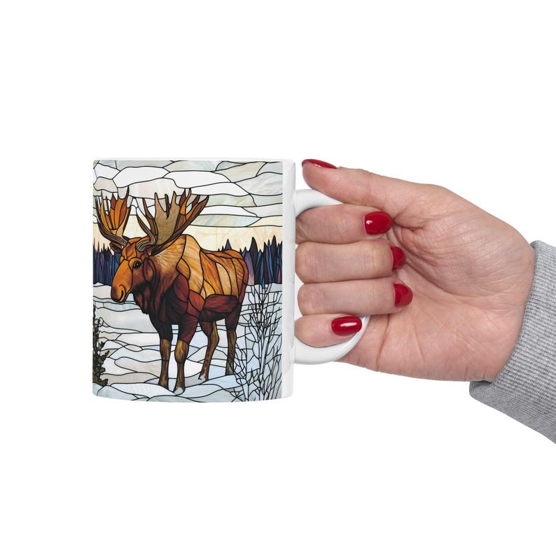 Stained Glass Moose Mug, 11oz Ceramic Wildlife Coffee Mug, Moose Art ...