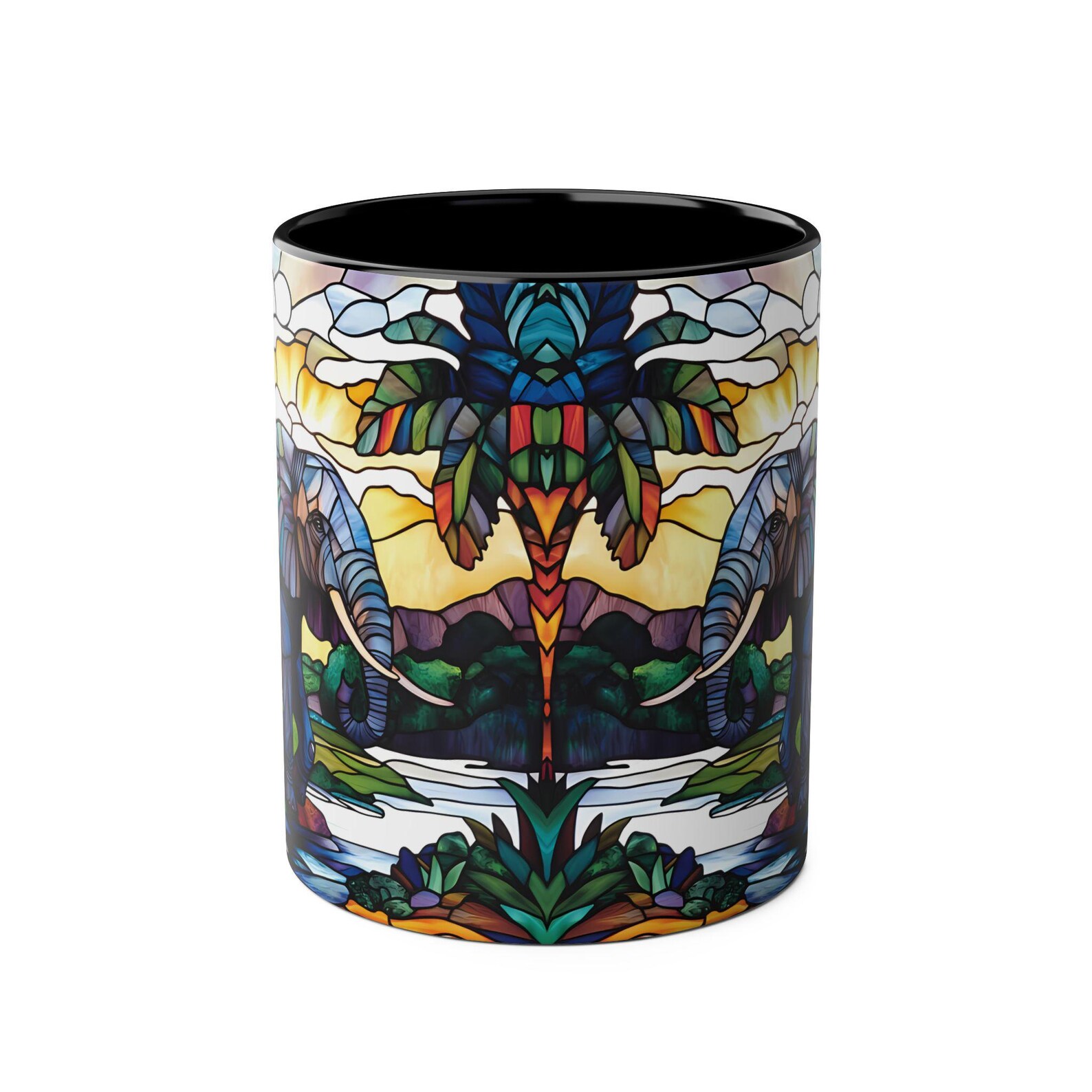 Elephant Mug, Ceramic Elephant Coffee Cup 11oz, Stained Glass African ...