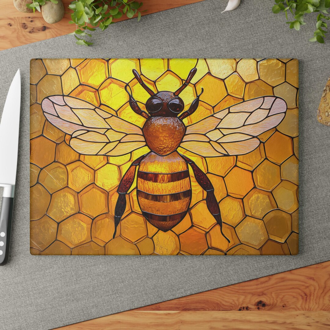 Bee Glass Cutting Board, Stained Glass Bee Chopping Board Honeycomb ...