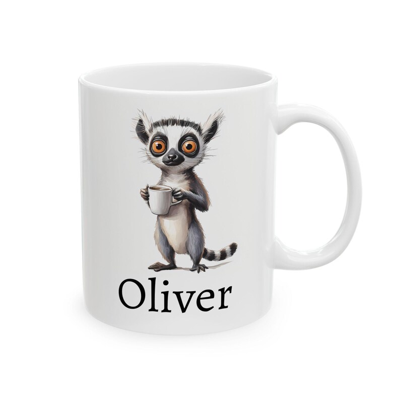 Personalized Lemur Mug, Ceramic Animal Themed Custom Name Mug Ceramic ...