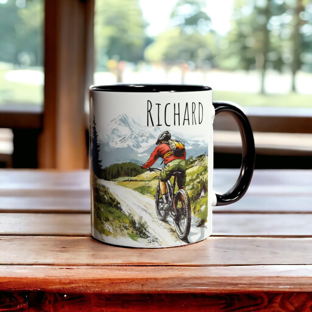 Personalized Mountain Biker Mug, Custom Name Ceramic Scenic Mug, Gift ...