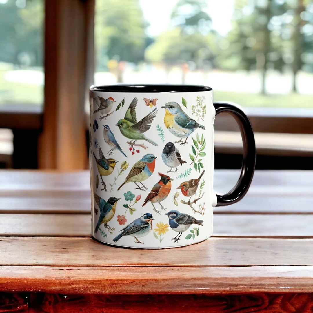 Ceramic Bird Mug, Bird Coffee Cup, Hummingbird Songbirds Artistic Mug ...