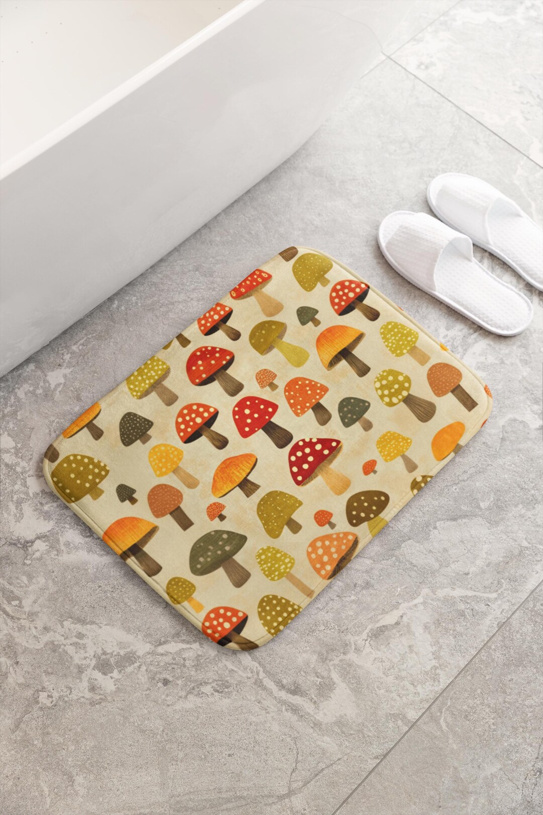 Whimsical Mushroom Bath Mat, Forest Mushroom Pattern Cottagecore ...