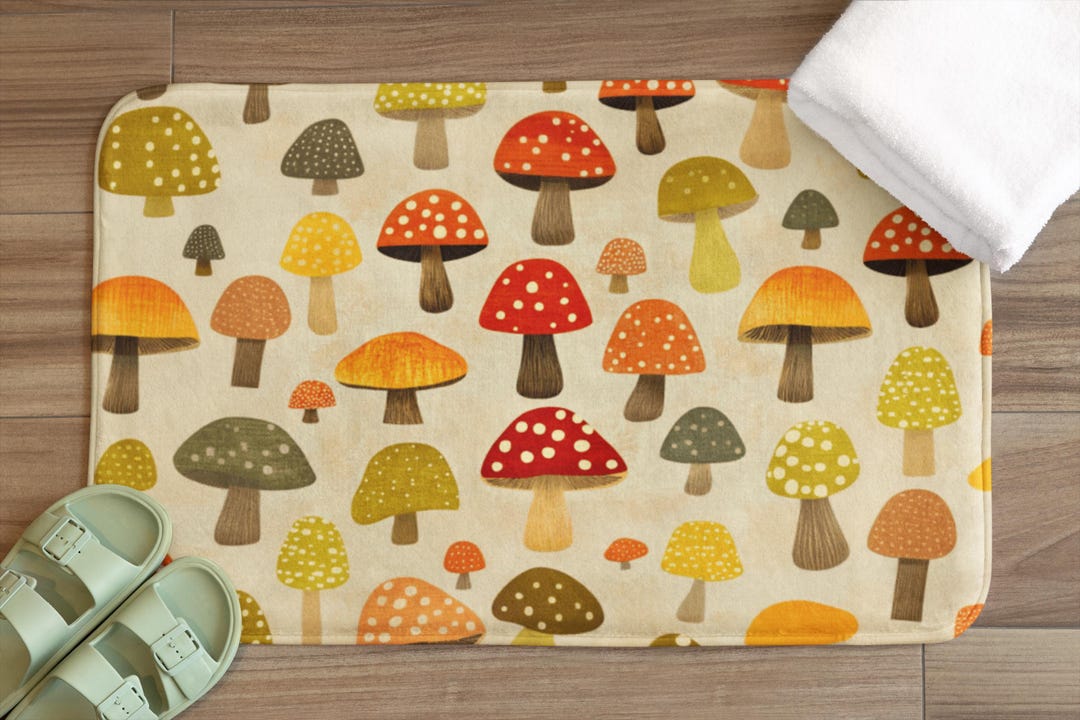 Mushroom Bath Mat, Cute Mushroom Bathroom Decor, Cottagecore Bath Rug ...