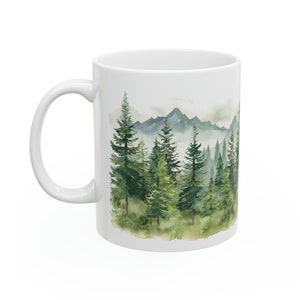 Evergreen Forest Mug, Ceramic Nature Landscape Mug 11oz, Serene Forest ...