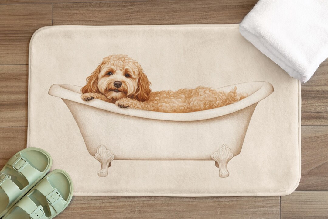 Cockapoo Bath Mat, Cute Dog Bathroom Rug, Funny Pet Decor, Fluffy Puppy ...