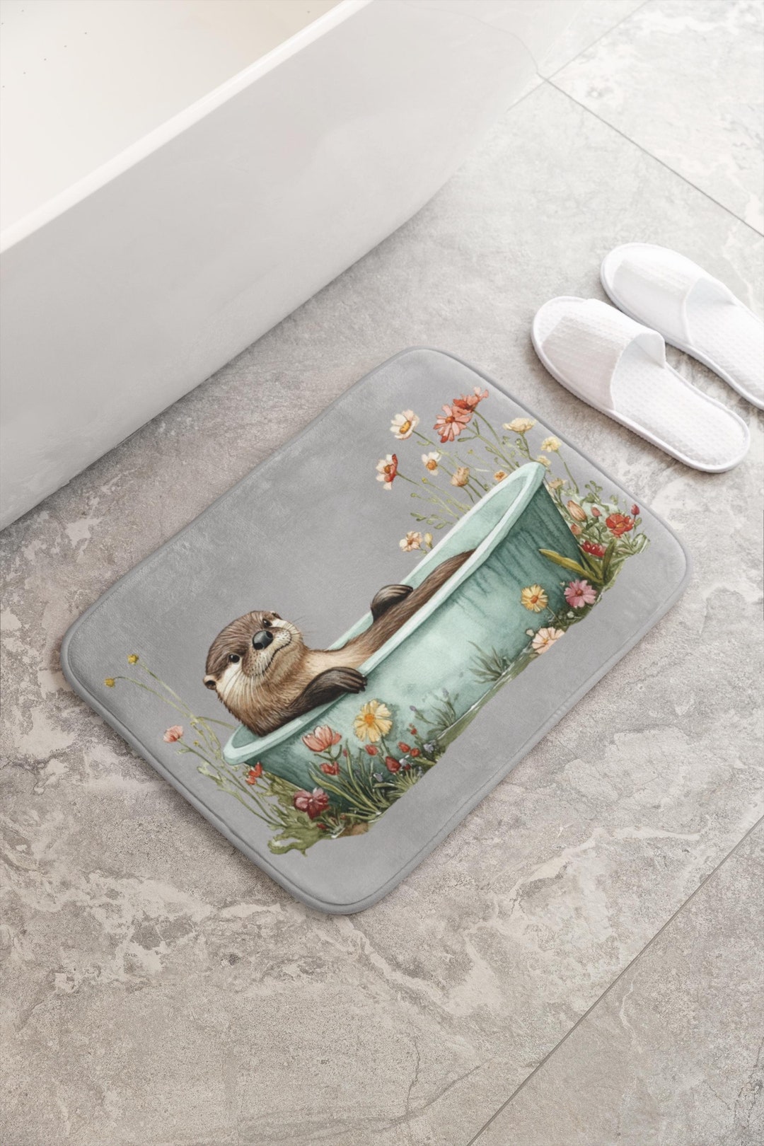 Funny Otter Bath Mat, Adorable Otter Bathroom Floor Mat, Cute Otter ...