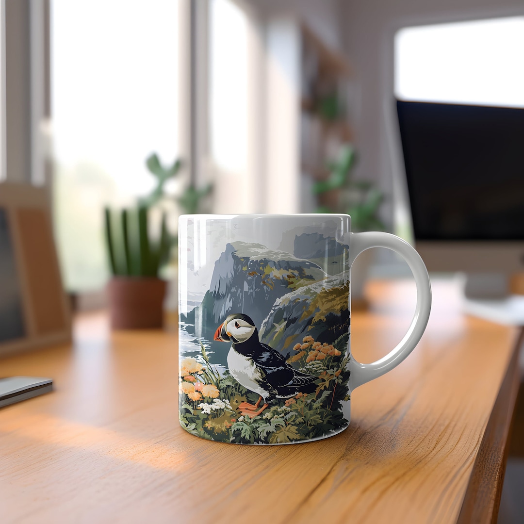 Puffin Mug - 11oz Ceramic Cup With Charming Puffin Scene, Puffin Coffee ...