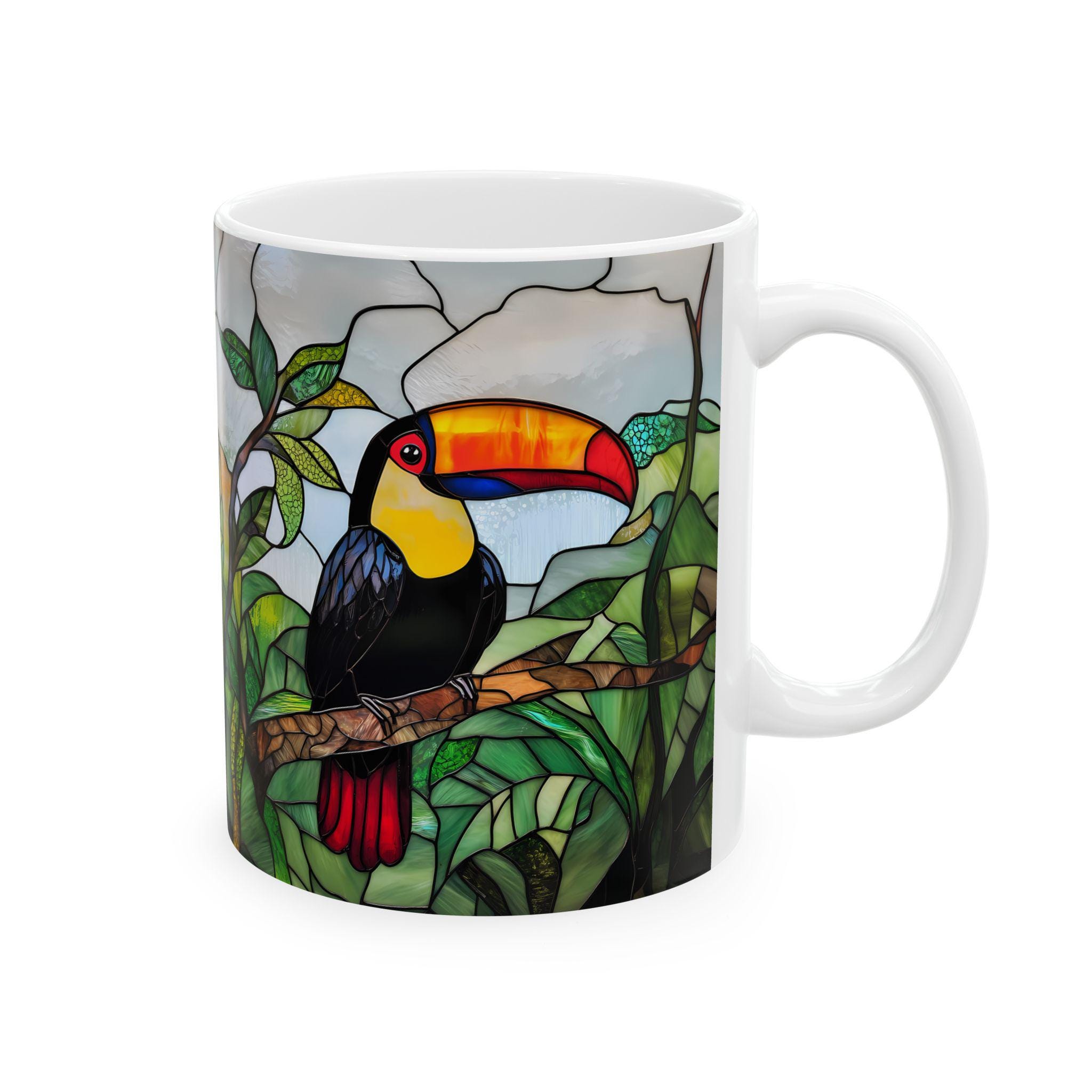 Stained Glass Toucan Bird Mug, Colorful 11oz Ceramic Tropical Coffee ...