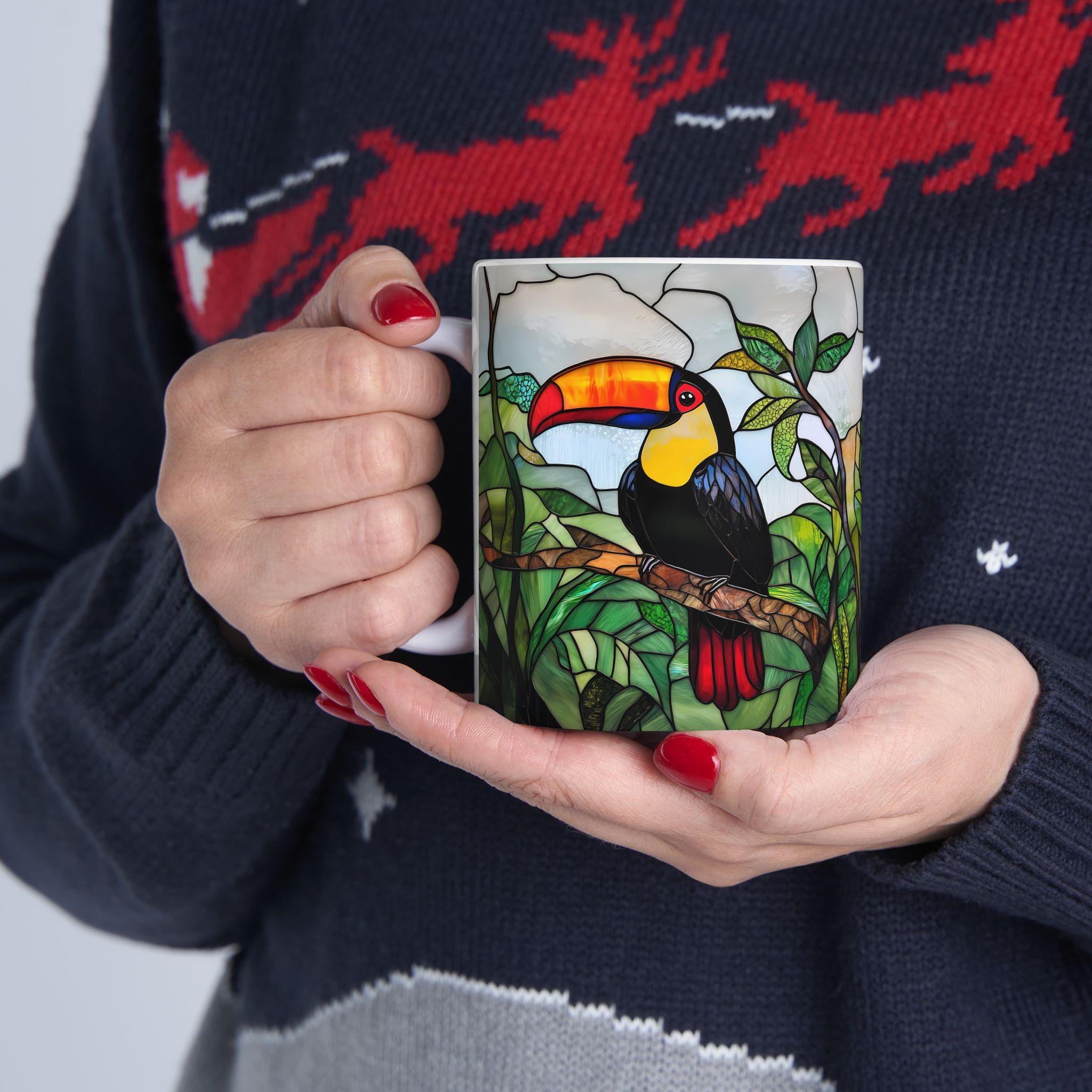 Stained Glass Toucan Bird Mug, Colorful 11oz Ceramic Tropical Coffee ...
