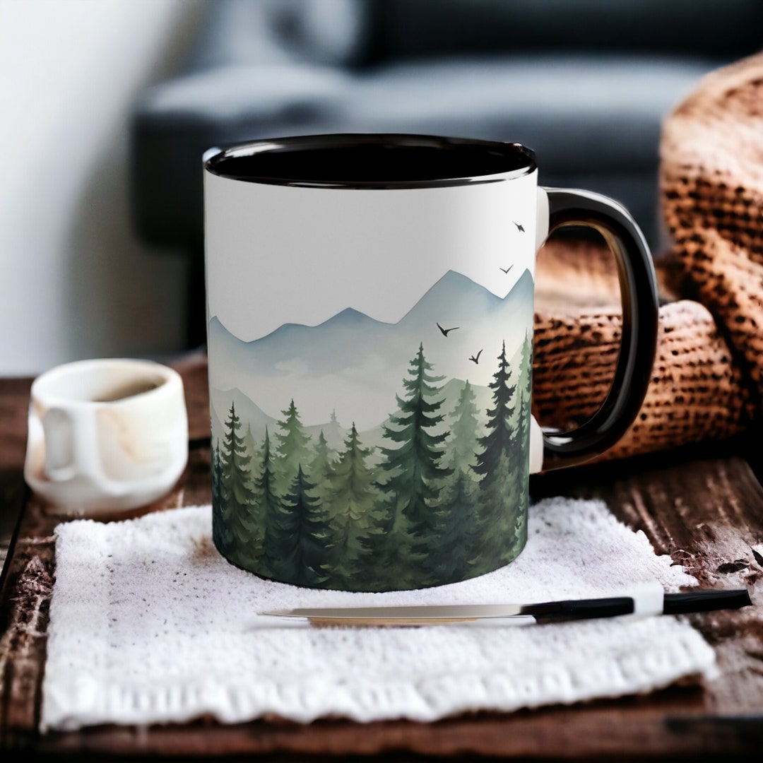 Forest Mountain Scene Mug - Forest Coffee Cup, Landscape Mug, Mountain ...