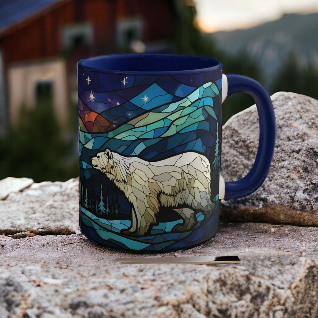 Starry Night Polar Bear Mug - Stained Glass Style, Polar Bear Coffee ...