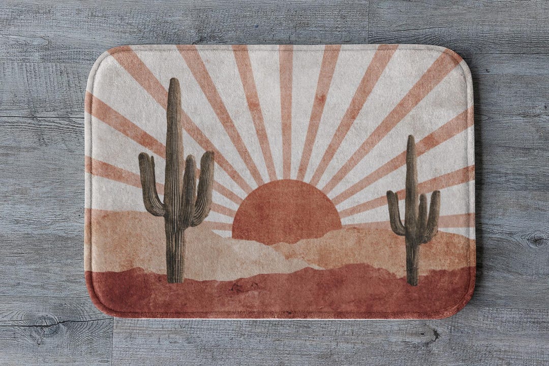 Cactus Bath Mat, Desert Sunset Bathroom Rug, Boho Western Decor for ...