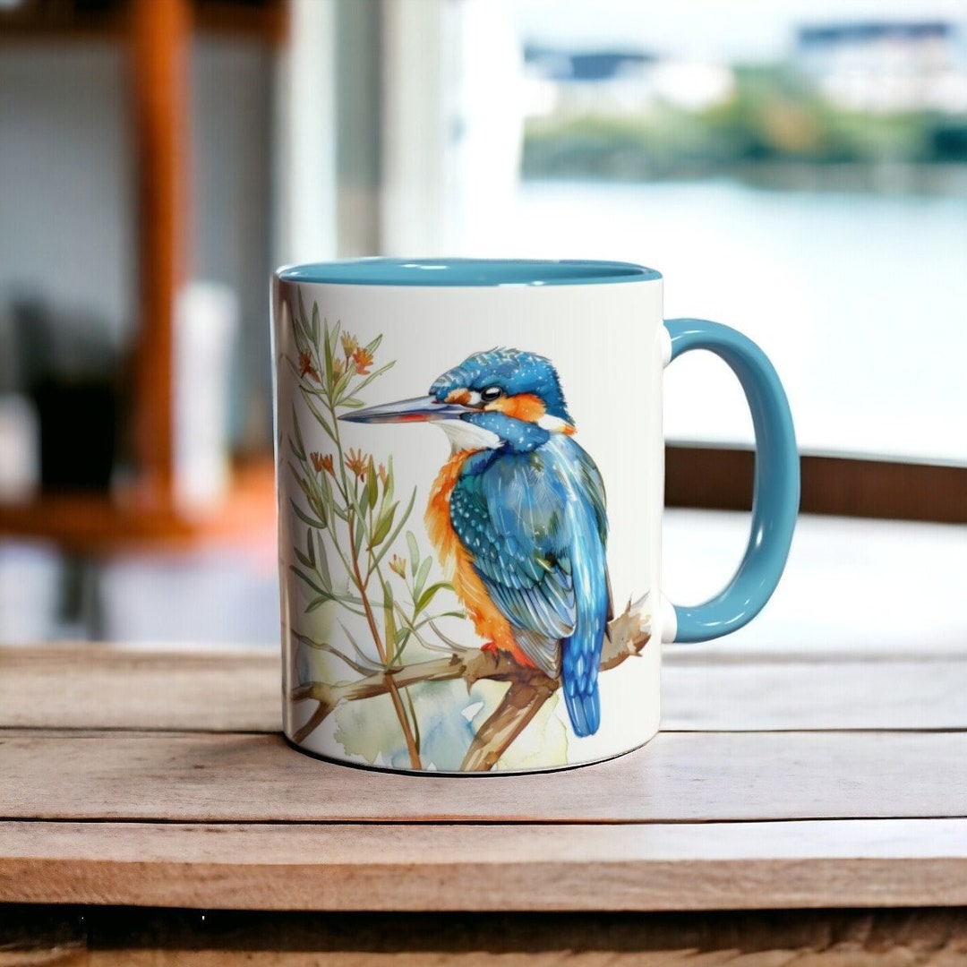 Beautiful Kingfisher Mug, Ceramic Bird Coffee Mug, Kingfisher Cup ...