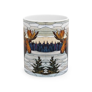Stained Glass Moose Mug, 11oz Ceramic Wildlife Coffee Mug, Moose Art ...