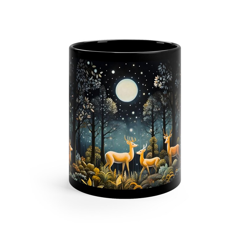 Enchanted Forest Deer Mug, Dark Forest Deer Coffee Mug, Moon Night Sky ...