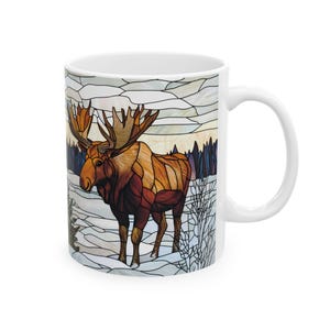 Stained Glass Moose Mug, 11oz Ceramic Wildlife Coffee Mug, Moose Art ...