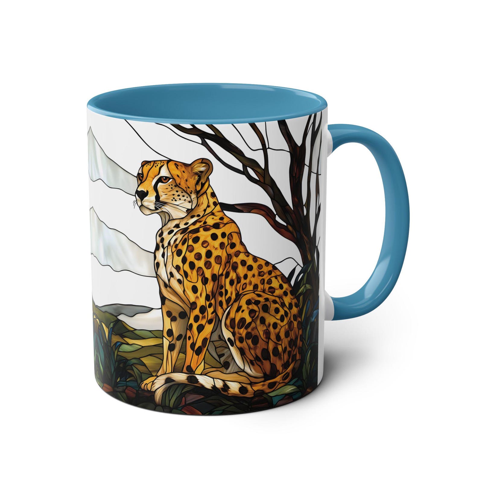 Stained Glass Cheetah Mug, Wildlife Coffee Cup 11oz, Big Cat Art Mug ...