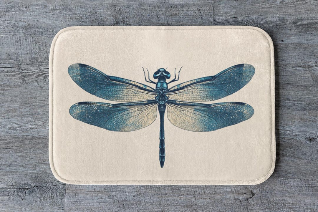 Dragonfly Bath Mat, Nature-inspired Bathroom Rug, Insect Decor, Elegant ...