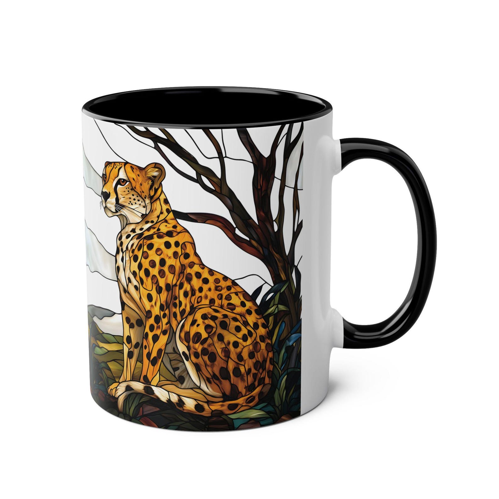 Stained Glass Cheetah Mug, Wildlife Coffee Cup 11oz, Big Cat Art Mug ...