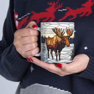 Stained Glass Moose Mug, 11oz Ceramic Wildlife Coffee Mug, Moose Art ...