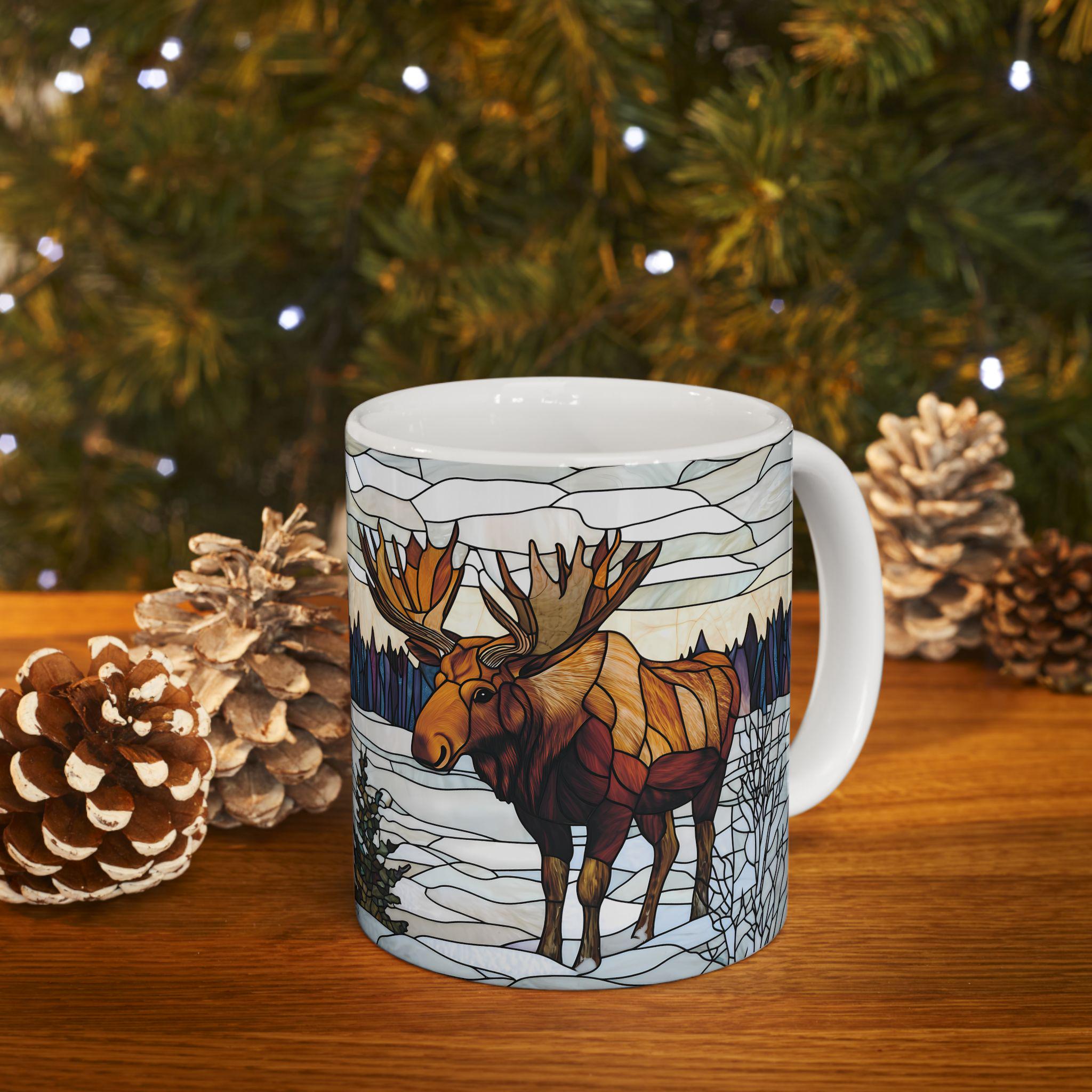 Stained Glass Moose Mug, 11oz Ceramic Wildlife Coffee Mug, Moose Art ...
