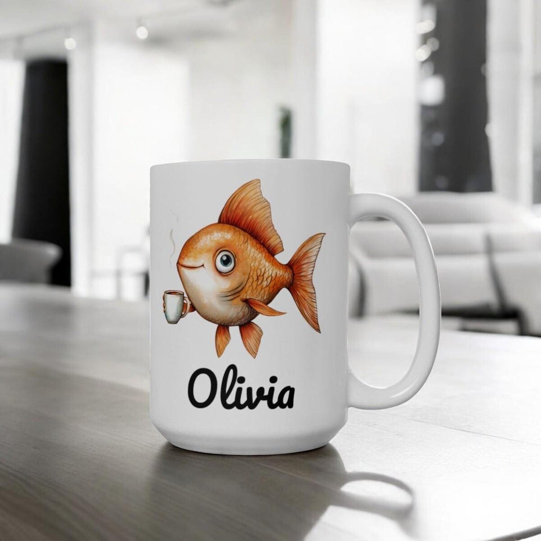 Personalized Cartoon Fish Mug, Custom Name 11oz & 15oz Ceramic Fish ...