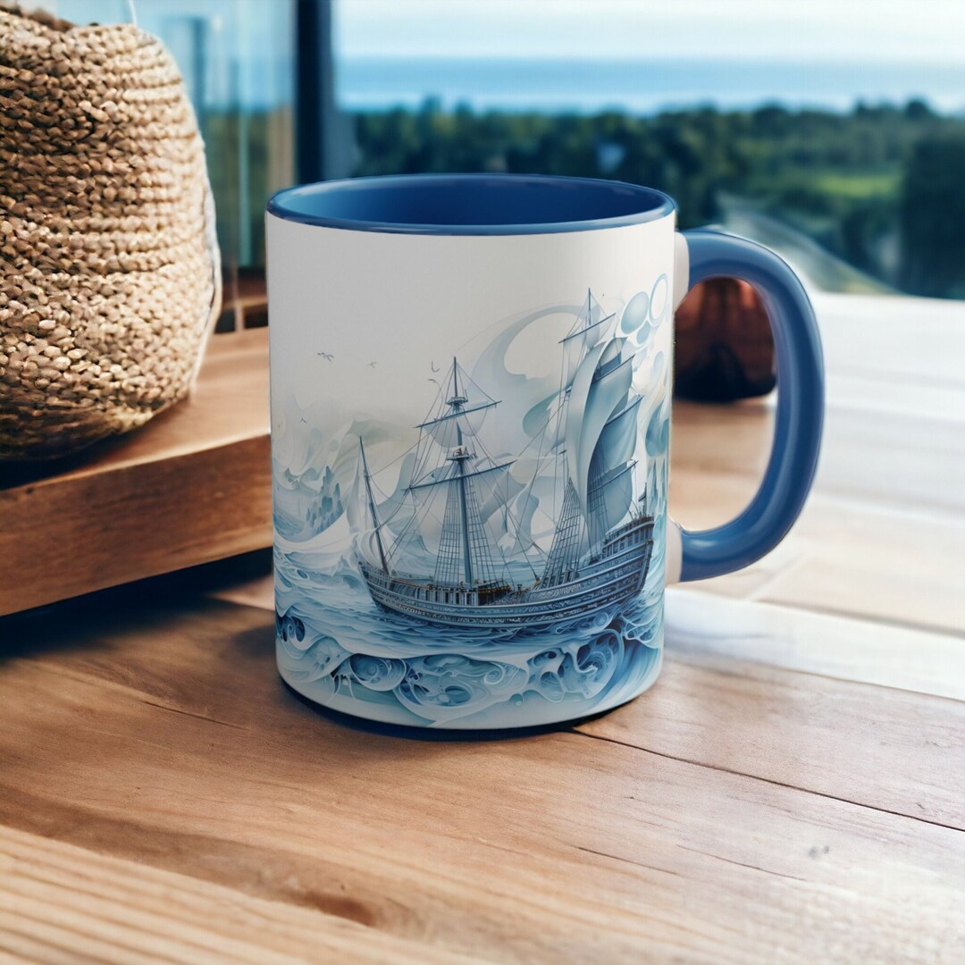 Nautical Sailboat Ceramic Mug Sailboat Mug, Sailing Coffee Mug, Ocean ...