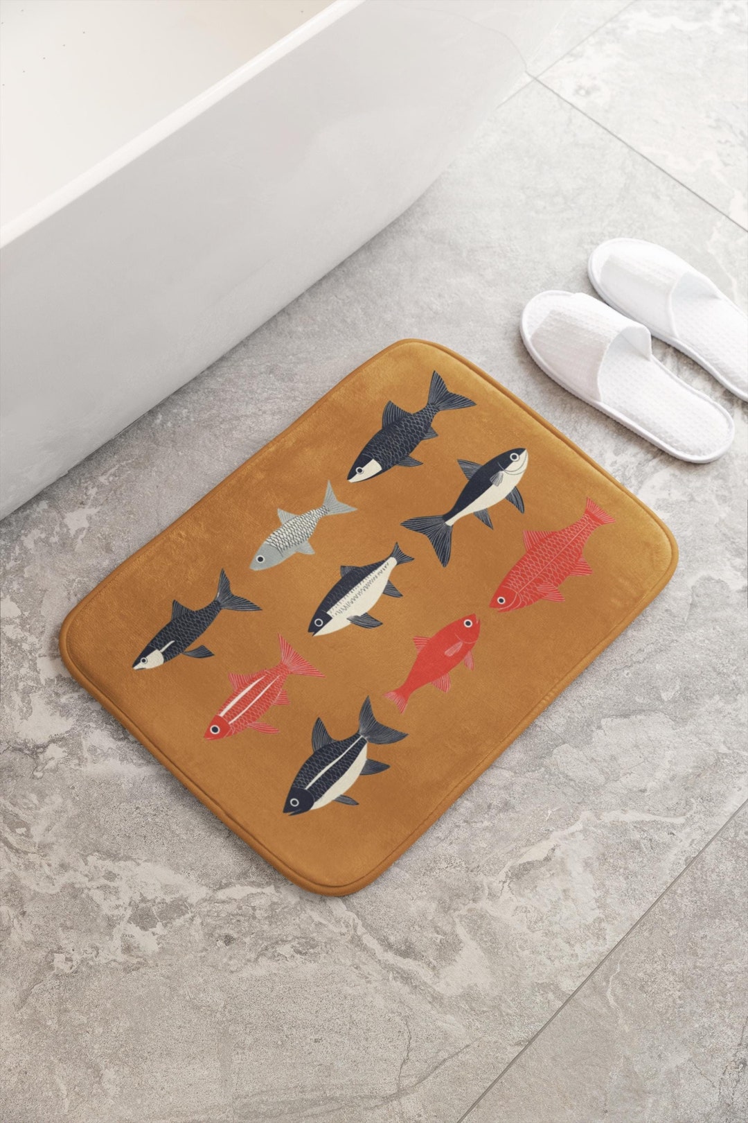 Minimalist Fish Bath Mat, Modern Fish Light Brown Bathroom Decor ...