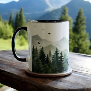 Forest Mountain Scene Mug - Forest Coffee Cup, Landscape Mug, Mountain ...
