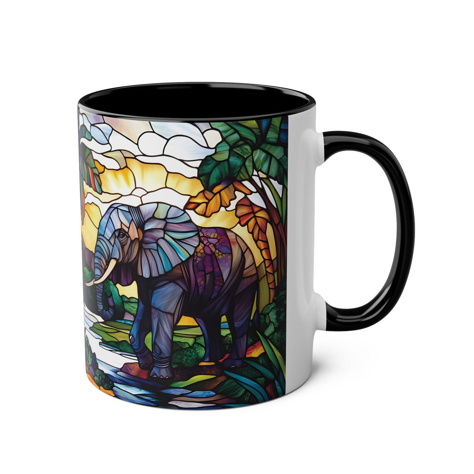 Elephant Mug, Ceramic Elephant Coffee Cup 11oz, Stained Glass African ...