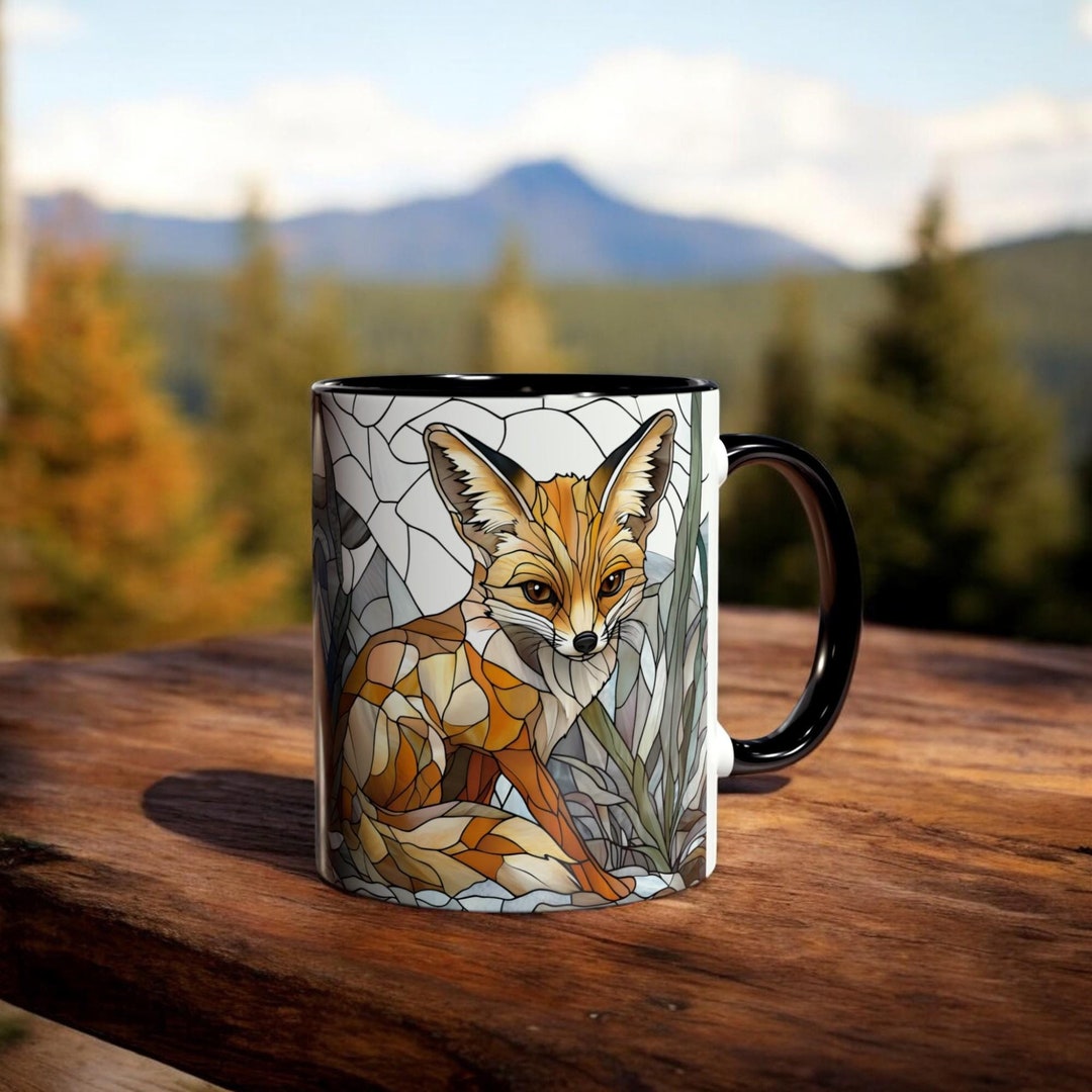 Stained Glass Fennec Fox Mug, 11oz Ceramic Animal Coffee Cup, Fox Lover ...