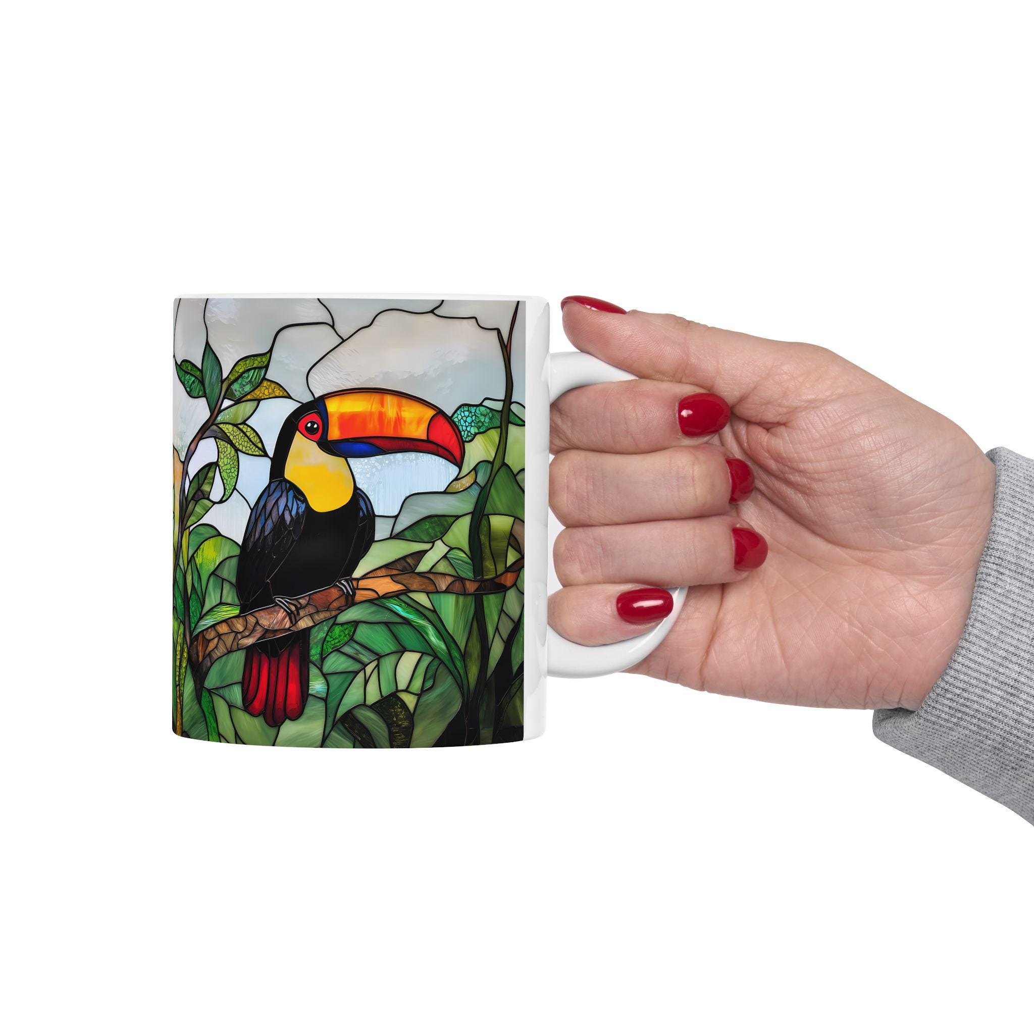 Stained Glass Toucan Bird Mug, Colorful 11oz Ceramic Tropical Coffee ...