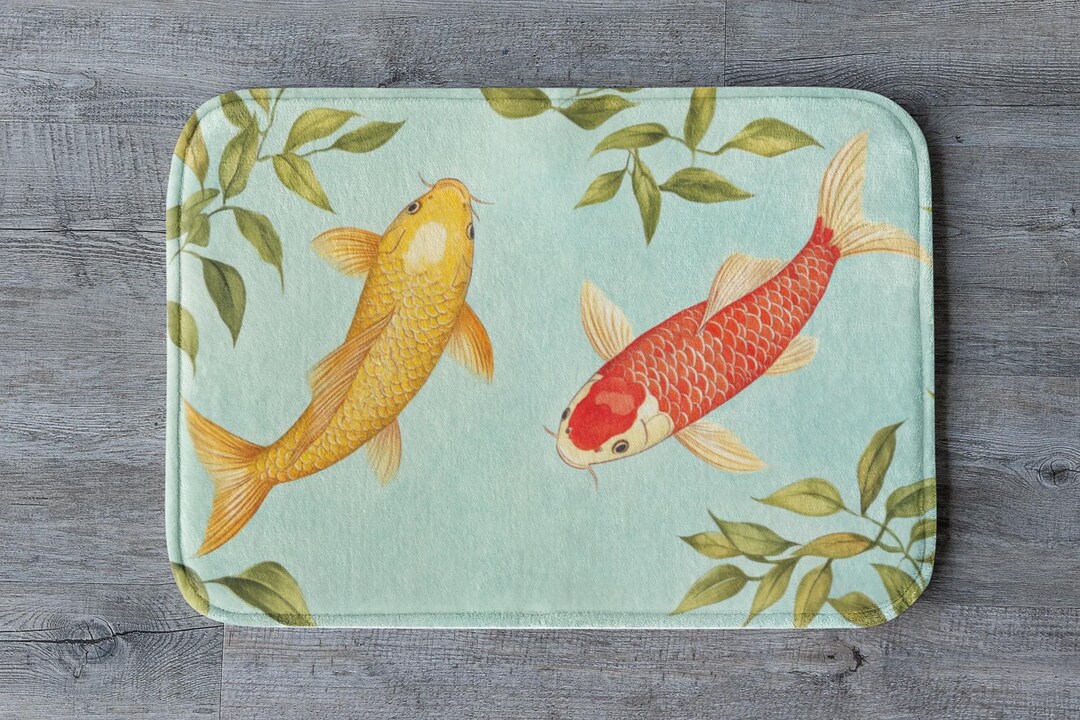 Koi Fish Bath Mat, Japanese Bathroom Decor, Koi Fish Bathroom Floor Rug ...