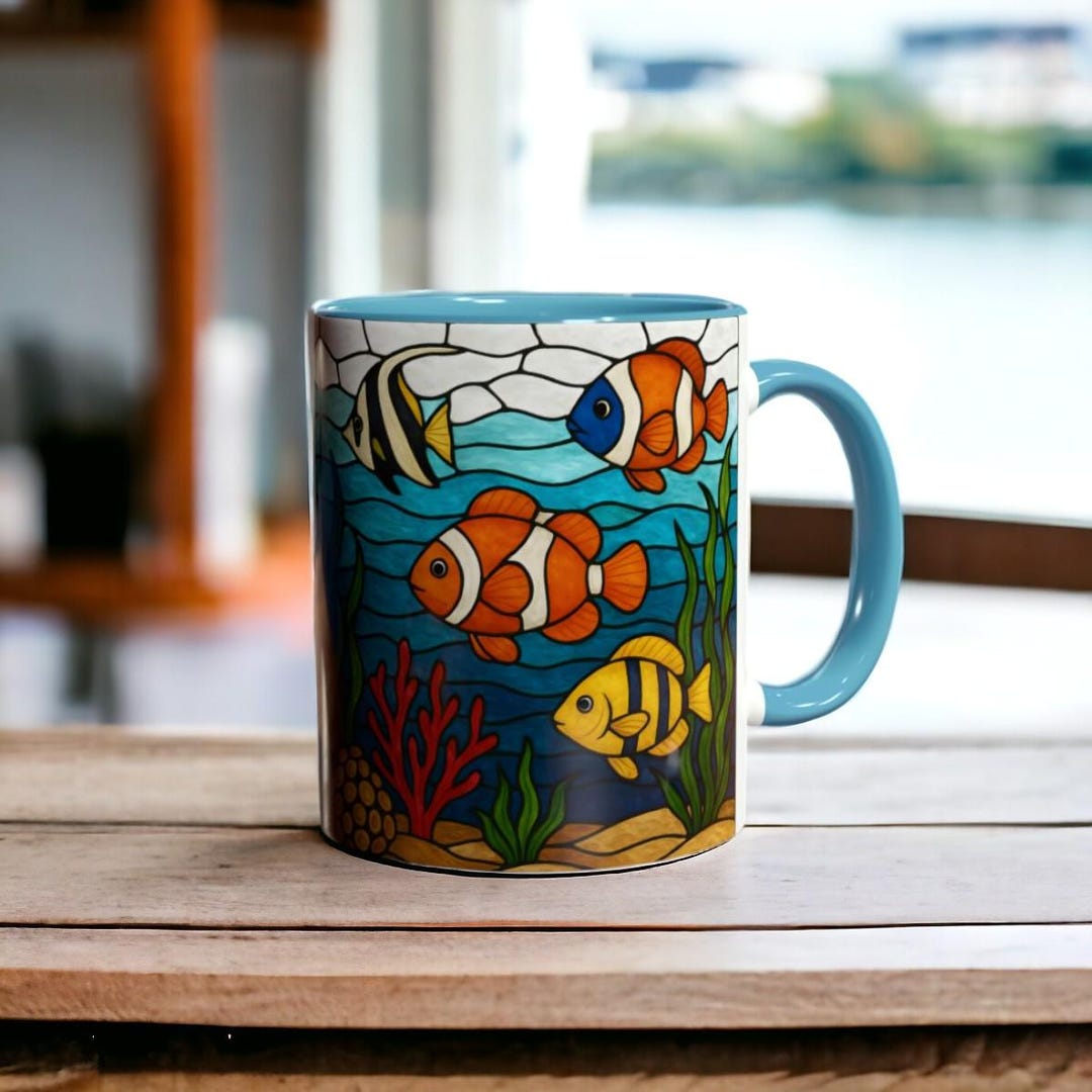 Aquarium Mug, Colorful Tropical Fish Coffee Cup, Coral Reef Ocean Mug ...