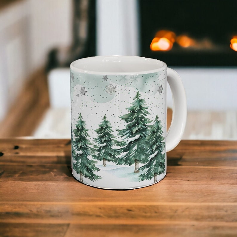 Snowy Pine Tree Winter Scene Mug, 11oz 15oz Winter Themed Forest Coffee ...