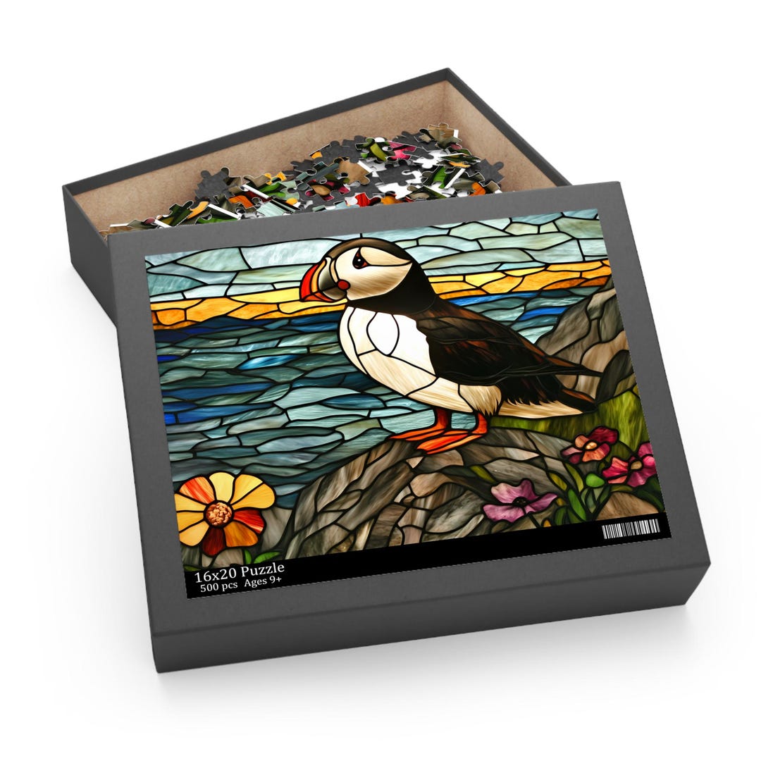 Stained Glass Puffin Puzzle, Nature Jigsaw in 3 Sizes, Perfect Gift for ...