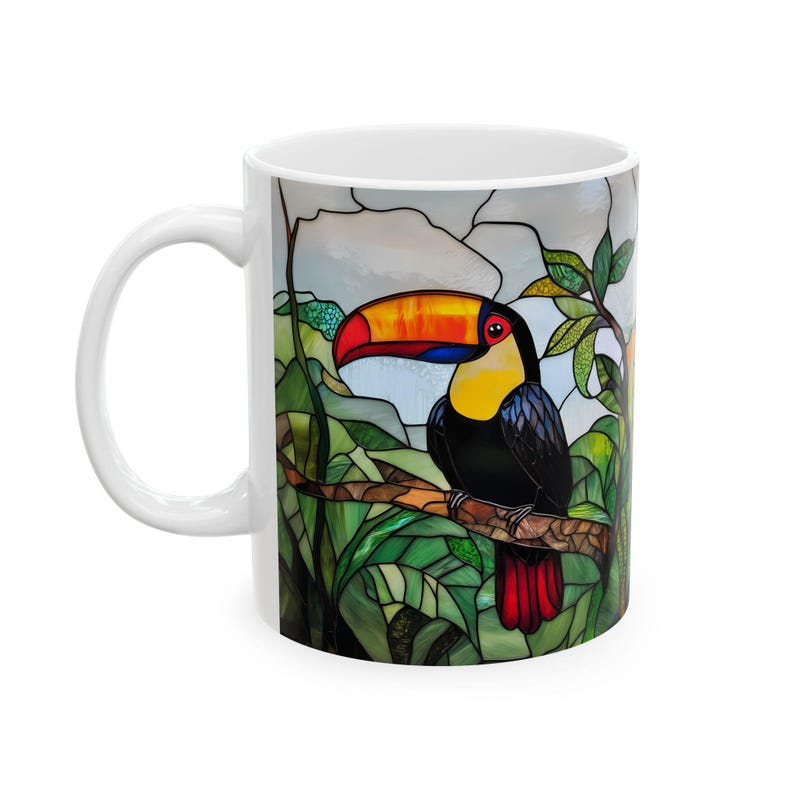 Stained Glass Toucan Bird Mug, Colorful 11oz Ceramic Tropical Coffee ...