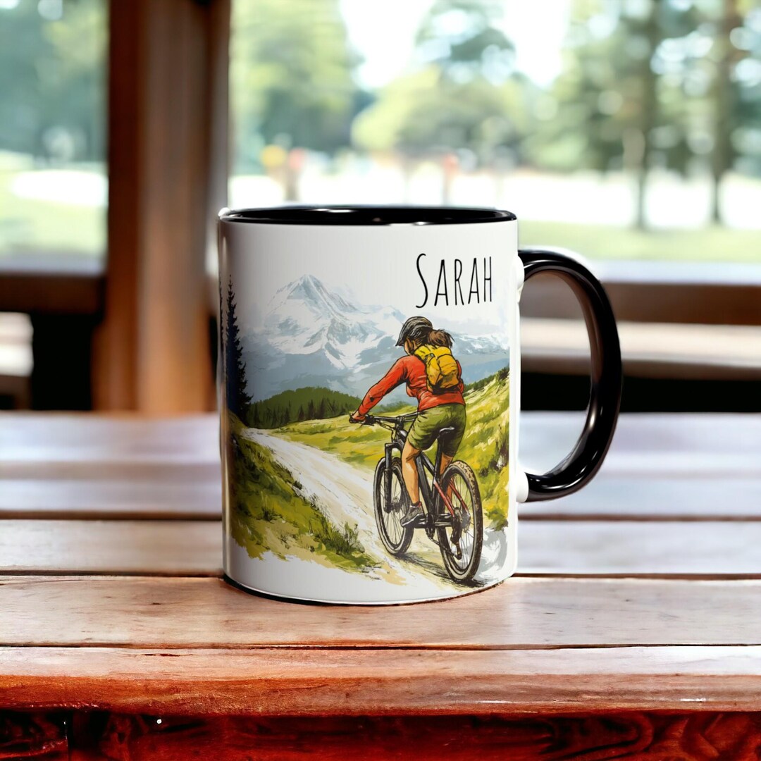 Mountain Bike Mug With Name 11oz, Women Cyclist Gift, Personalized MTB ...