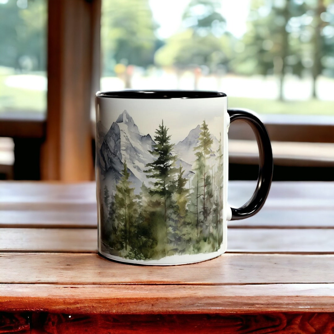 Mountain Landscape 11oz Mug - Serene Pine Tree Forest Ceramic Cup ...