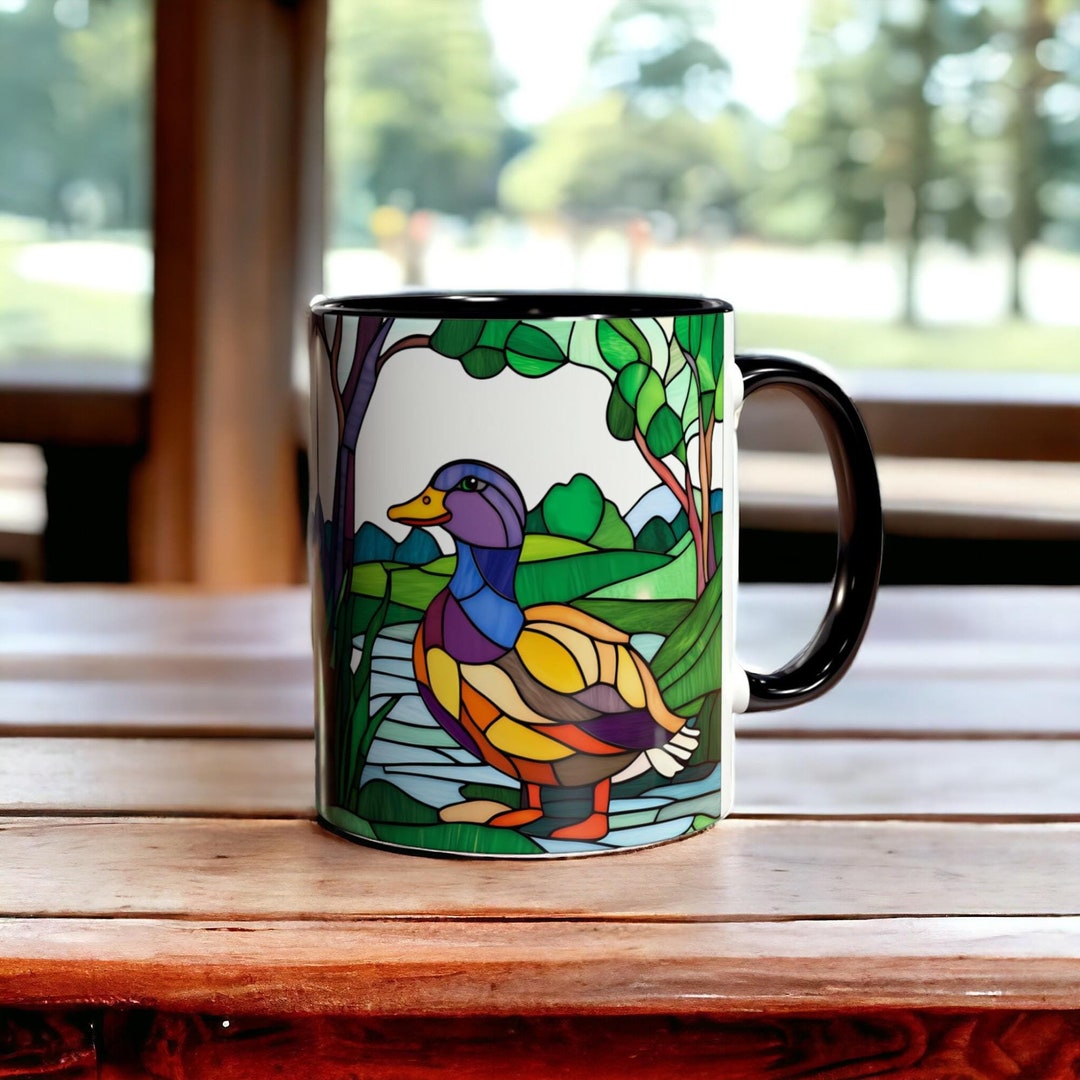 Stained Glass Duck Mug, Ceramic Duck Coffee Mug 11oz, Nature Themed ...