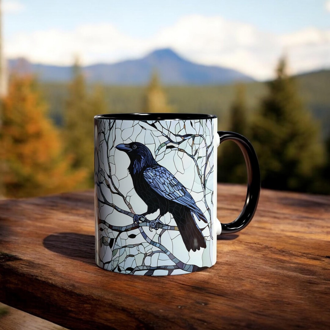 Stained Glass Crow Mug, 11oz Ceramic Bird Coffee Mug for Bird Lovers ...