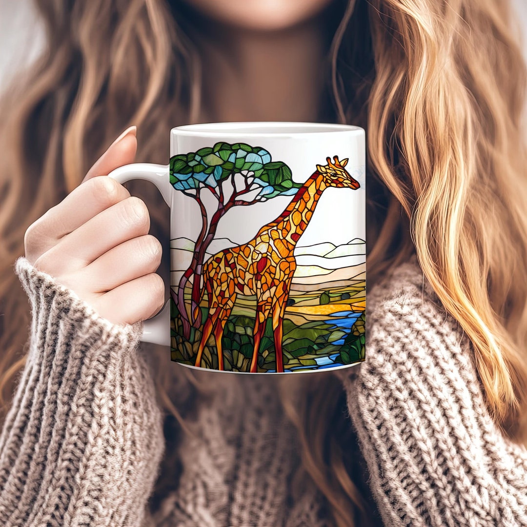 Stained Glass Giraffe Mug, 11oz Ceramic Safari Animal Coffee Mug ...