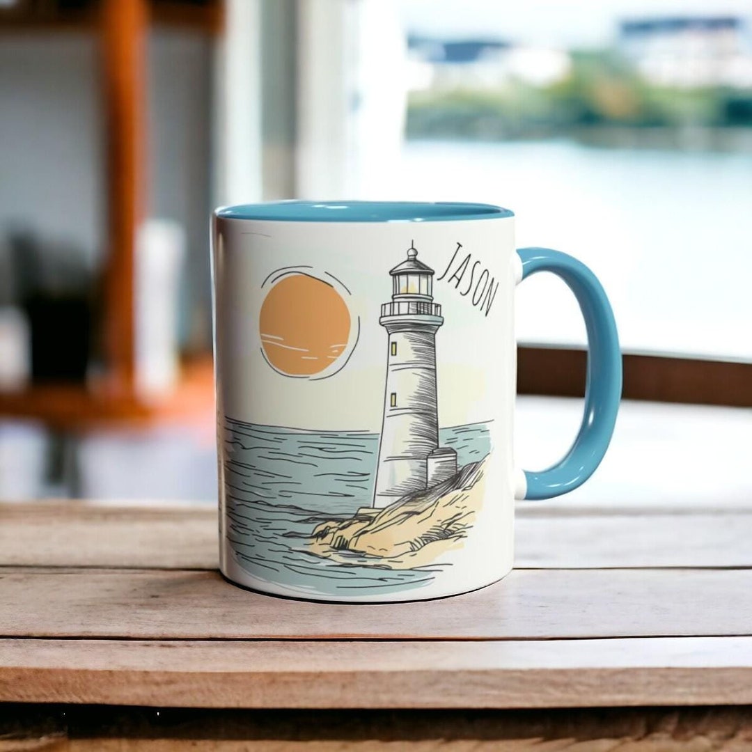 Personalized Lighthouse Mug, Sea Sunset 11oz Ceramic Coastal Mug ...