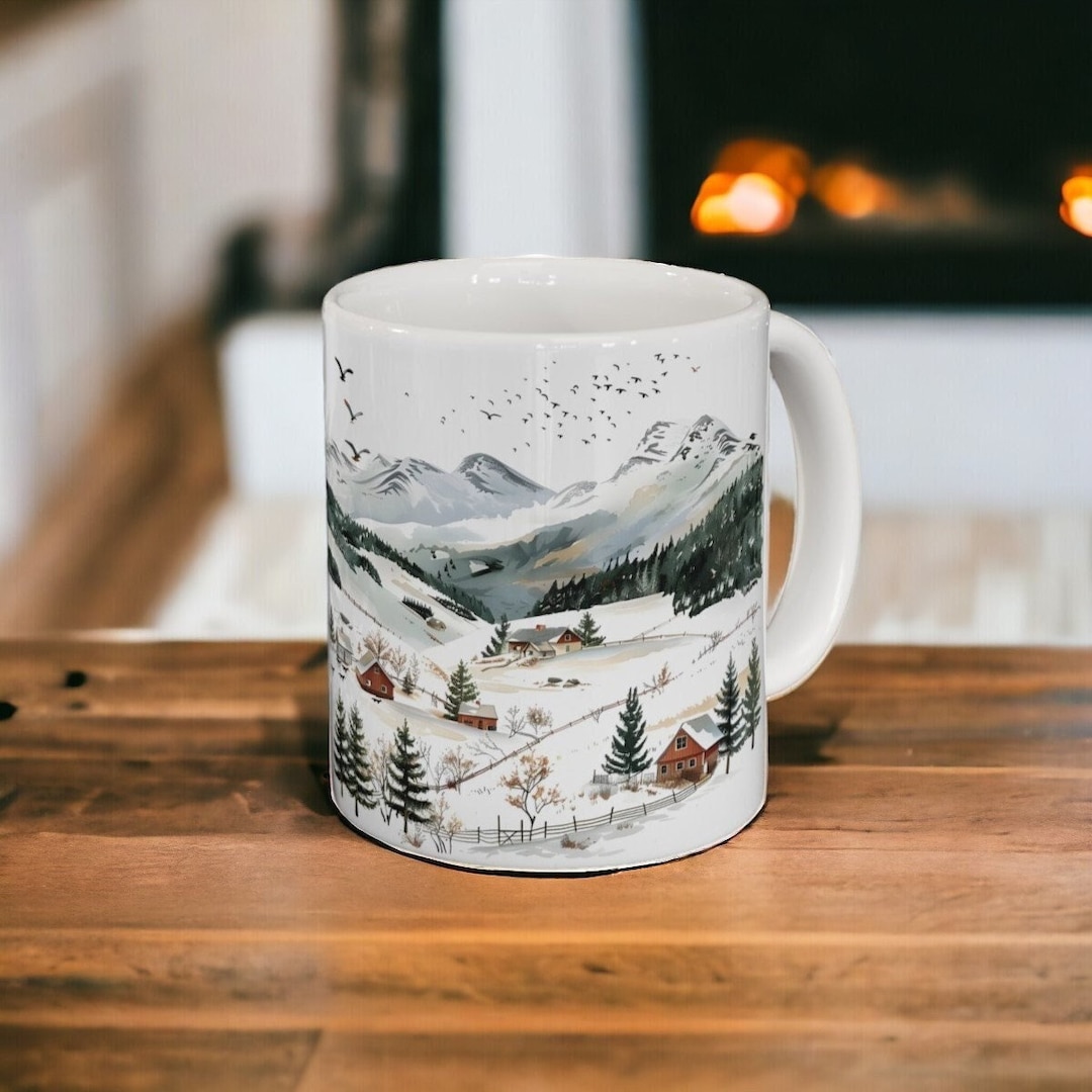 Winter Landscape Ceramic Mug, Winter Coffee Mug 11oz 15oz, Snowy Trees ...